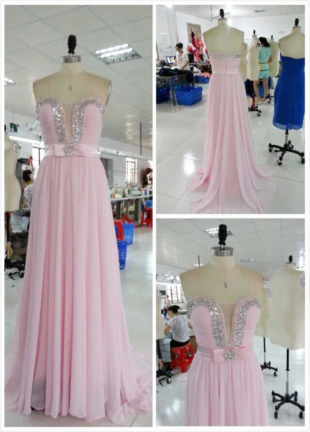 A-Line Sweetheart Pink Prom Dress,Chiffon Beaded Prom Dresses on Luulla